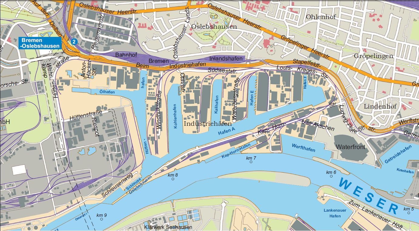 Hafenbeckenübersicht von bremenports | Grüne in Bremen Gröpelingen